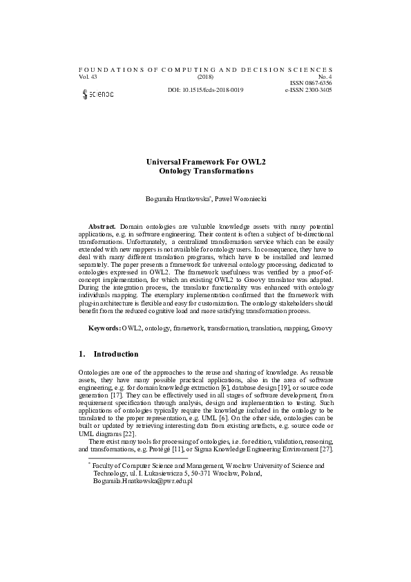 (PDF) Universal Framework for OWL2 Ontology Transformations