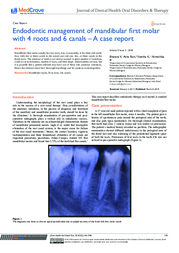 (PDF) Endodontic Management of Mandibular First Molar with Roots and ...