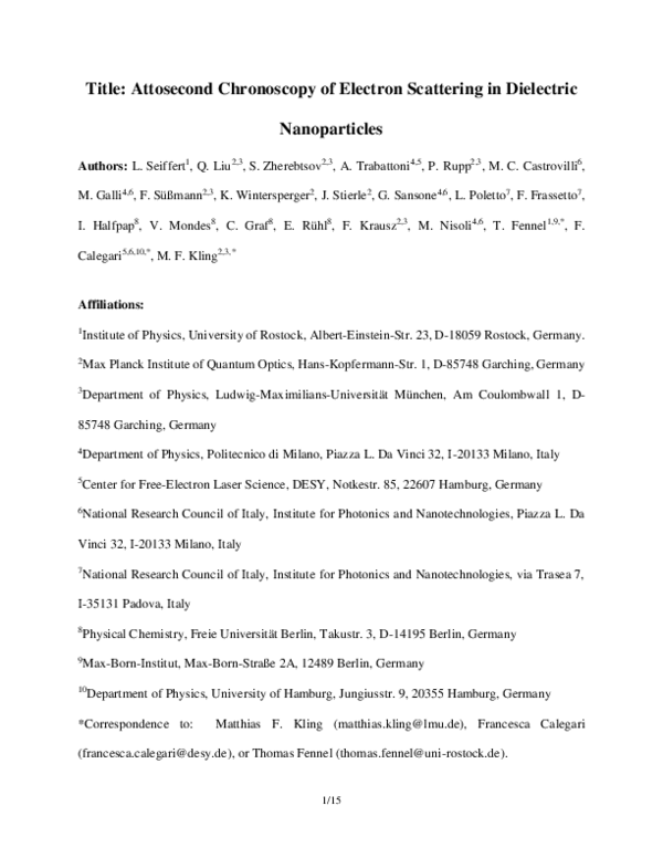 (PDF) Attosecond chronoscopy of electron scattering in dielectric ...