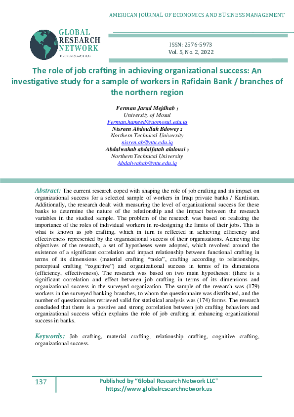 (PDF) The role of job crafting in achieving organizational success: An ...