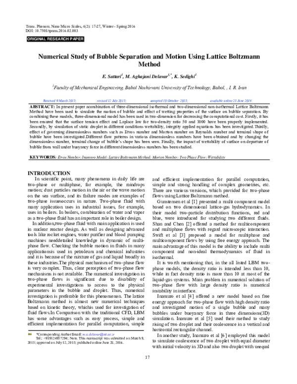 (PDF) Numerical Study of Bubble Separation and Motion Using Lattice Boltzmann Method