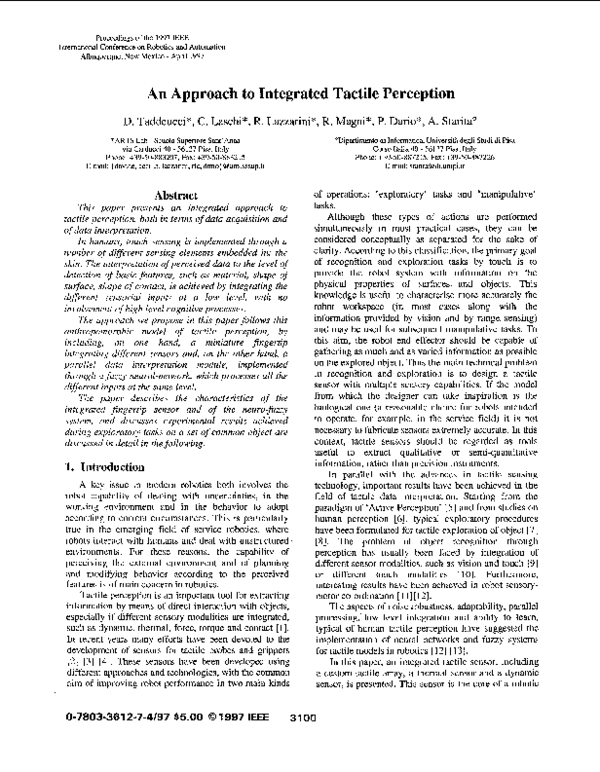 (PDF) An approach to integrated tactile perception