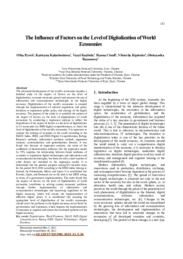(PDF) The Influence of Factors on the Level of Digitalization of World ...