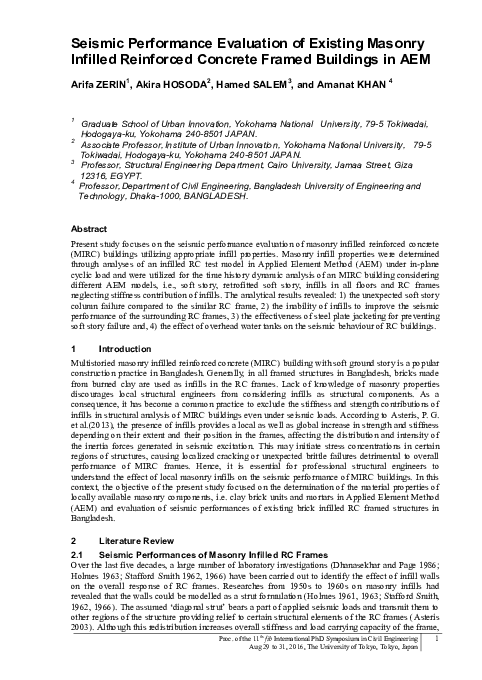 (PDF) Seismic performance evaluation of existing masonry infilled reinforced concrete framed ...