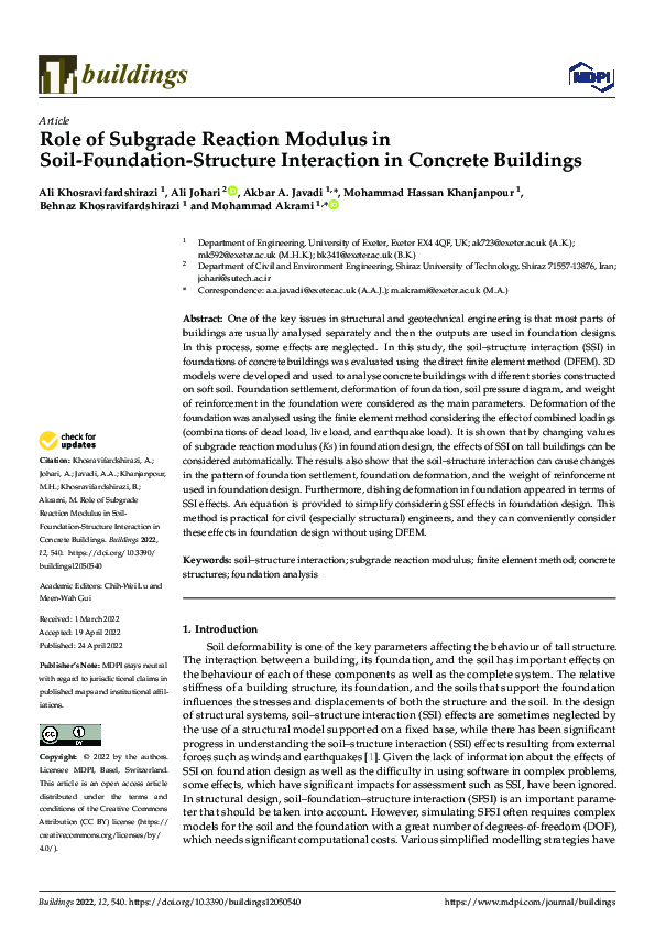 (PDF) Role of Subgrade Reaction Modulus in Soil-Foundation-Structure ...