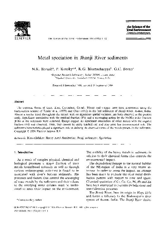 (PDF) Metal speciation in Jhanji River sediments