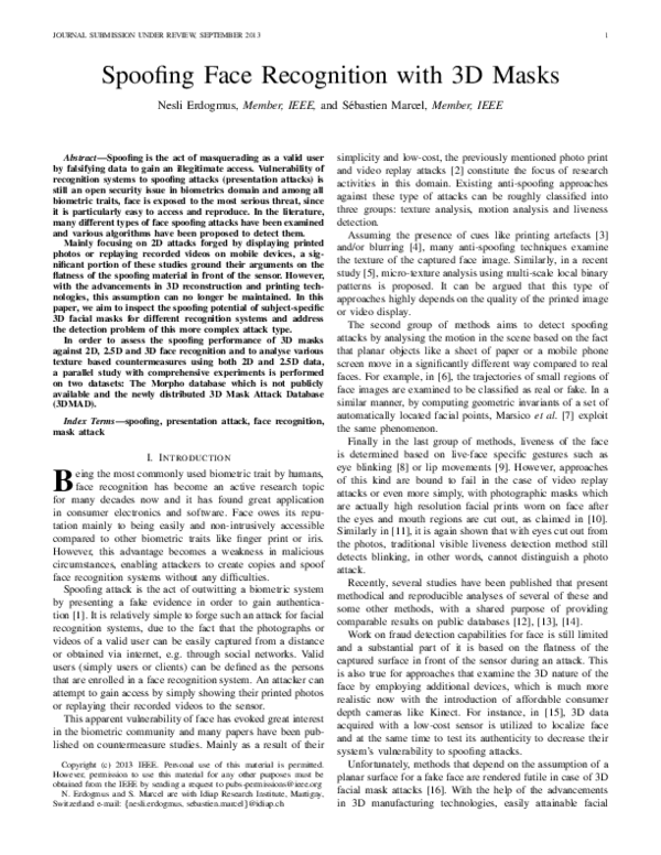 (PDF) Spoofing Face Recognition With 3D Masks