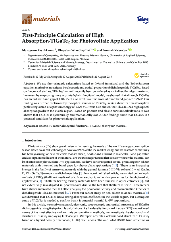 (PDF) First-Principle Calculation of High Absorption-TlGaTe2 for ...
