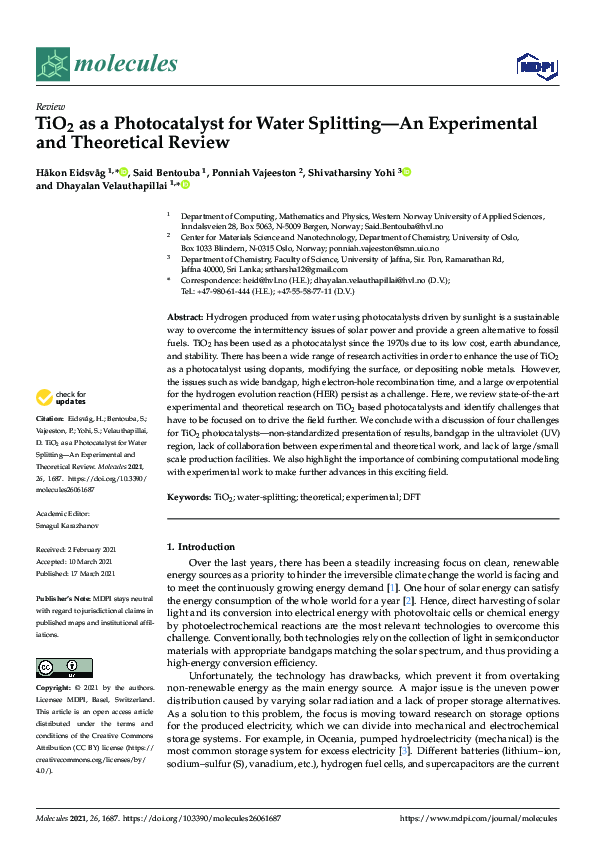 (PDF) TiO2 as a Photocatalyst for Water Splitting—An Experimental and ...