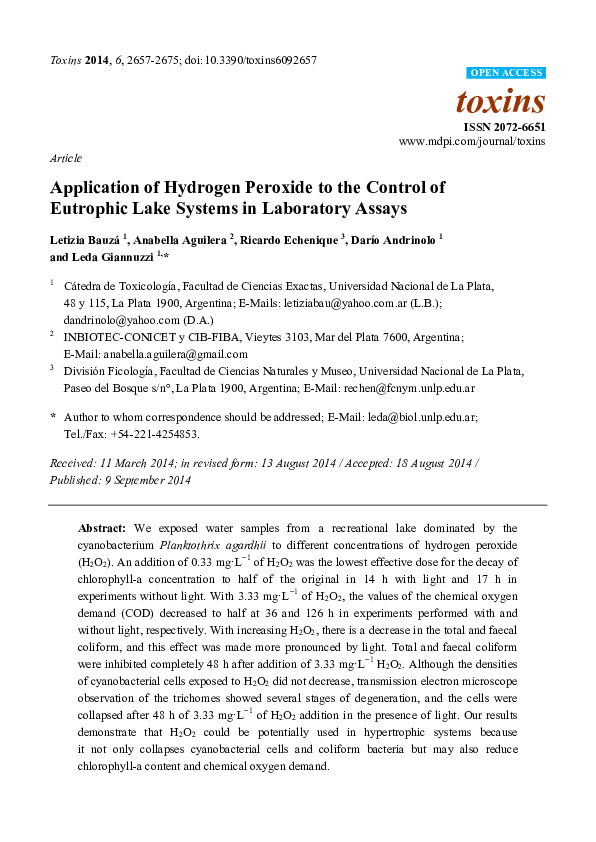 (PDF) Article Application of Hydrogen Peroxide to the Control of