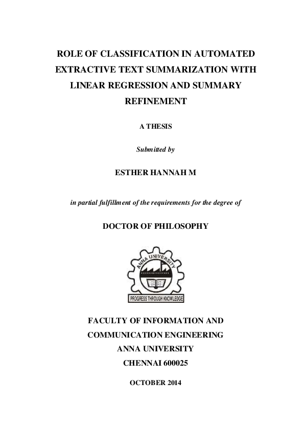 (PDF) Role of classification in automated extractive text summarization with linear regression ...