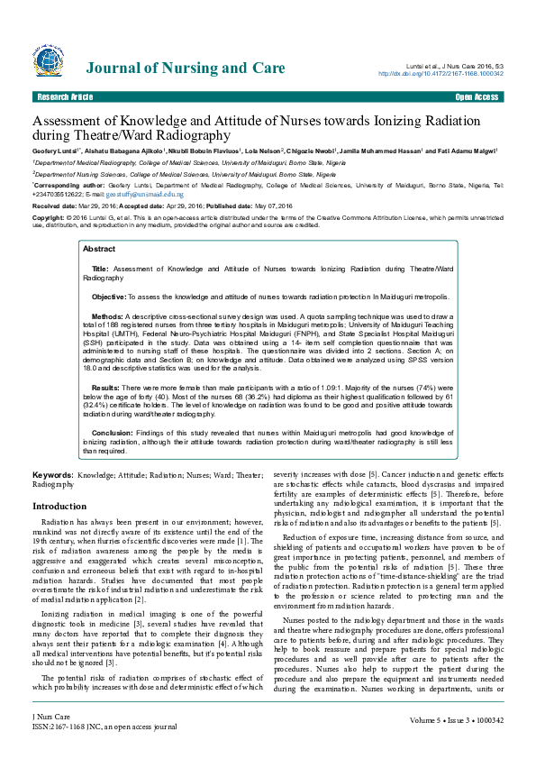 (PDF) Assessment of Knowledge and Attitude of Nurses towards Ionizing Radiation during Theatre ...