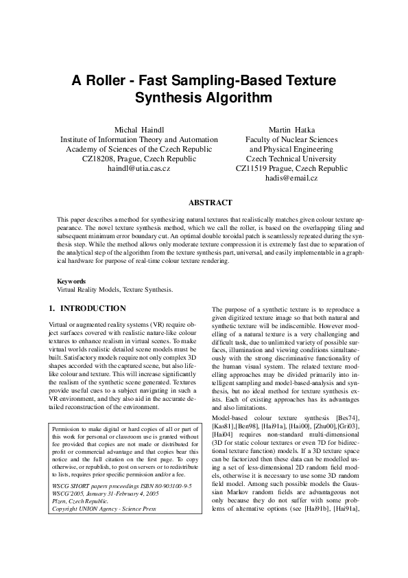 (PDF) A Roller - Fast Sampling-Based Texture Synthesis Algorithm
