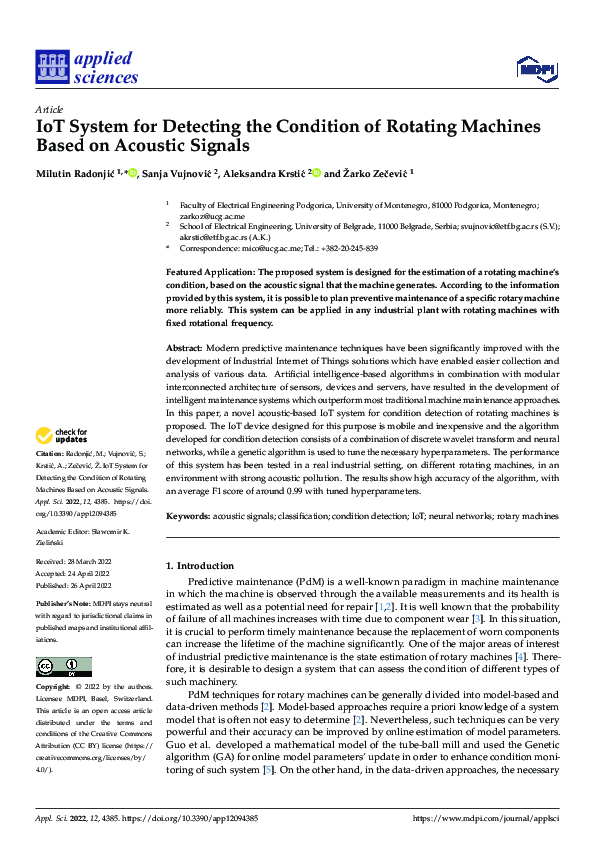 (PDF) IoT System for Detecting the Condition of Rotating Machines Based on Acoustic Signals