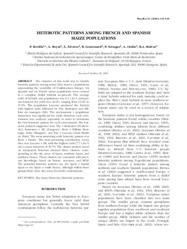 (PDF) Heterotic patterns among French and Spanish maize populations