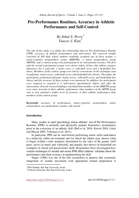(PDF) Pre-Performance Routines, Accuracy in Athletic Performanceand ...