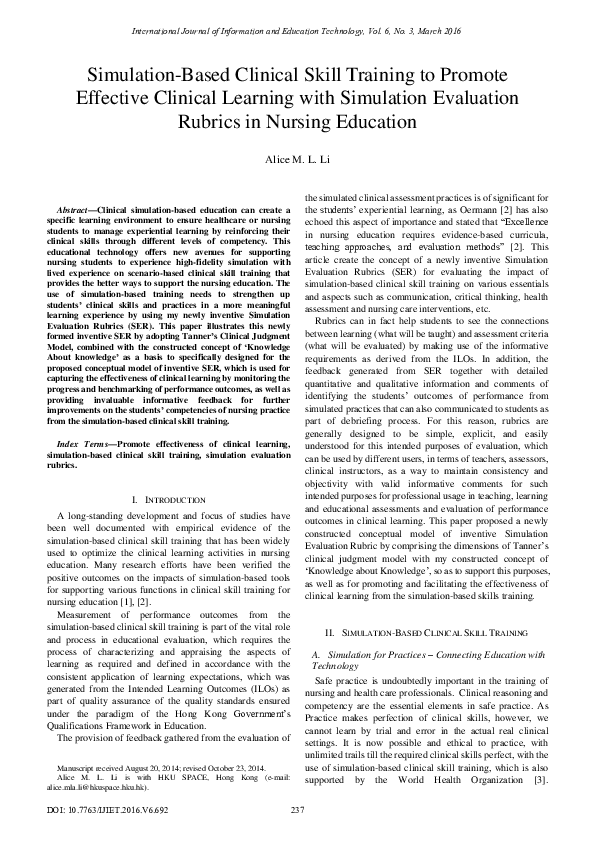 (PDF) Simulation-Based Clinical Skill Training to Promote Effective Clinical Learning with ...