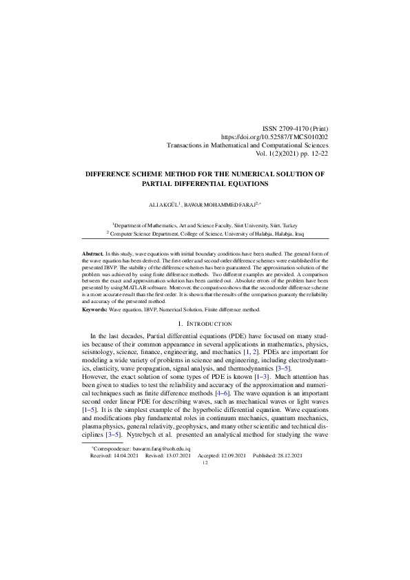 Pdf Difference Scheme Method For The Numerical Solution Of Partial Differential Equations