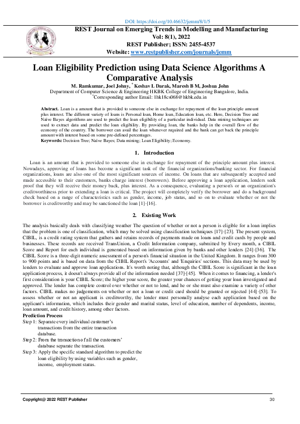 (PDF) Loan Eligibility Prediction using Data Science Algorithms A ...