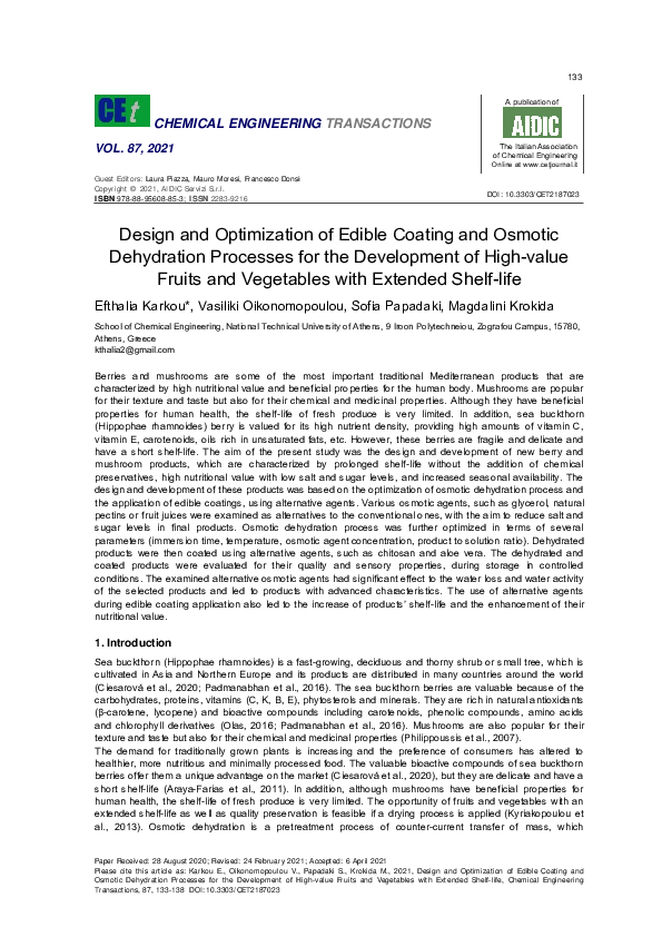 (PDF) Design and Optimization of Edible Coating and Osmotic Dehydration Processes for the ...