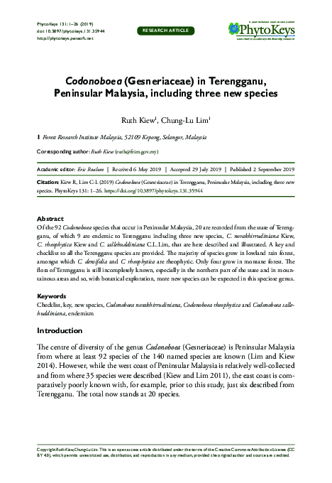 (PDF) Figure 1 from: Kiew R, Lim C-L (2019) Codonoboea (Gesneriaceae ...