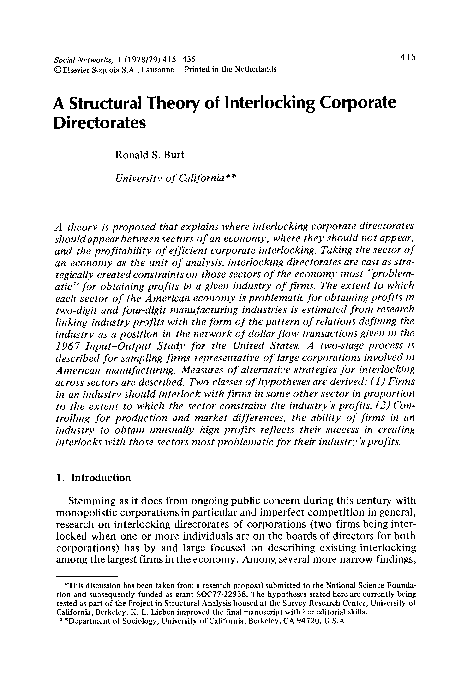 (PDF) A structural theory of interlocking corporate directorates