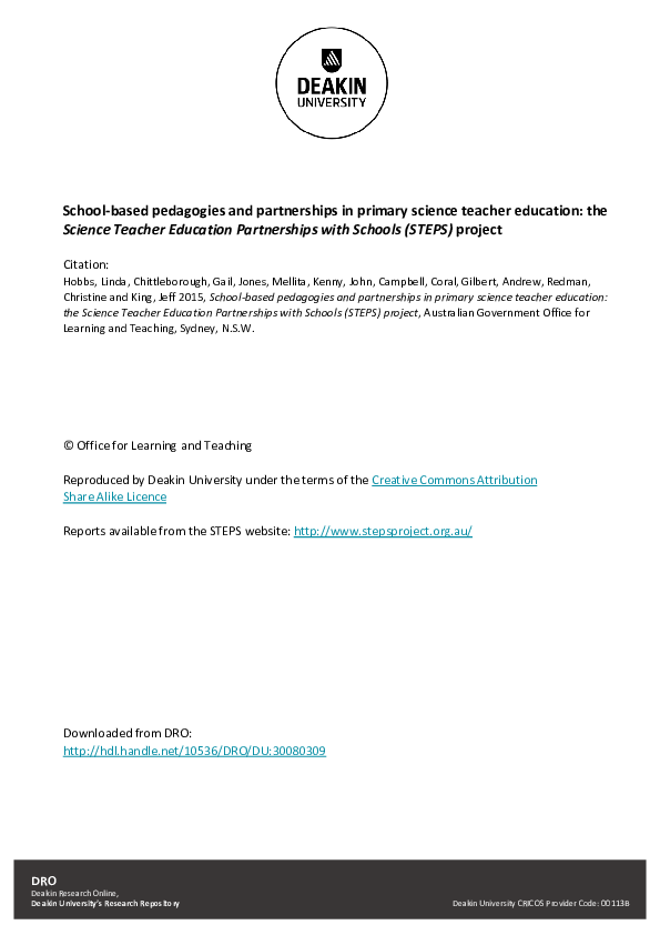 (PDF) School-based pedagogies and partnerships in primary science teacher education