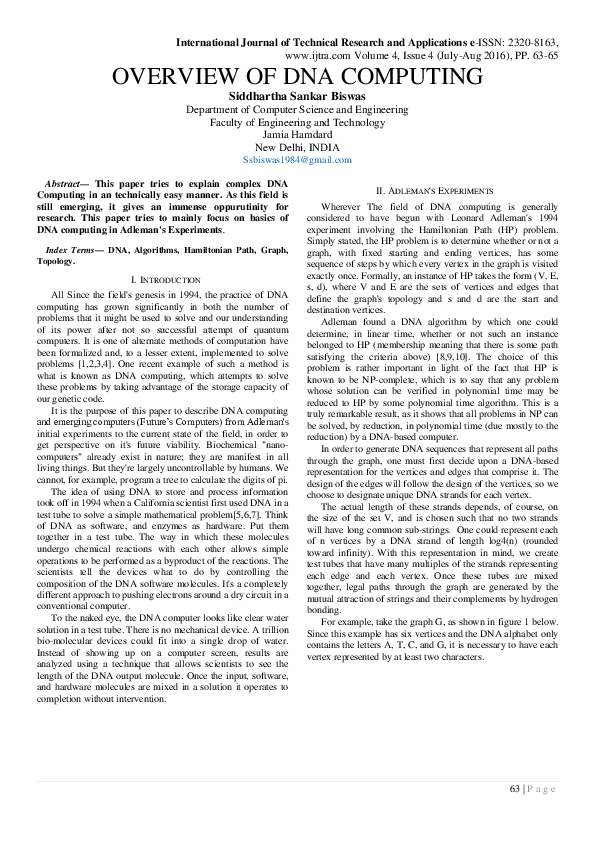 (PDF) Overview of Dna Computing