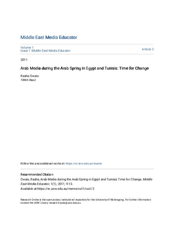 (PDF) Arab Media during the Arab Spring in Egypt and Tunisia: Time for ...