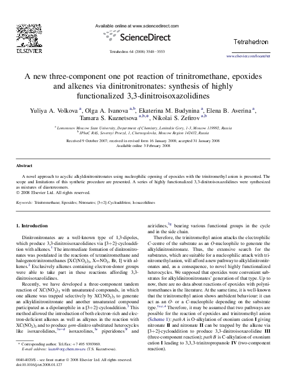 (PDF) A new three-component one pot reaction of trinitromethane ...