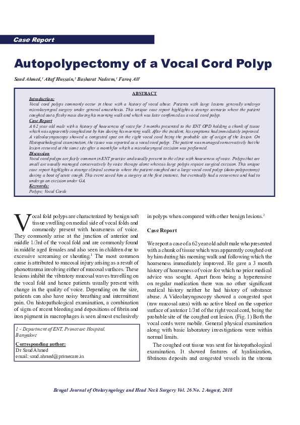 Pdf Autopolypectomy Of A Vocal Cord Polyp