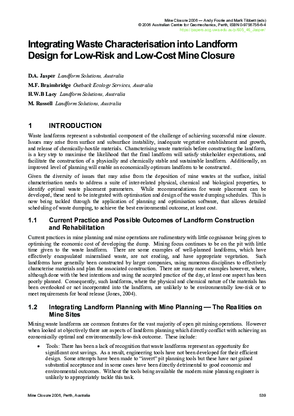 (PDF) Integrating Waste Characterisation into Landform Design for Low ...