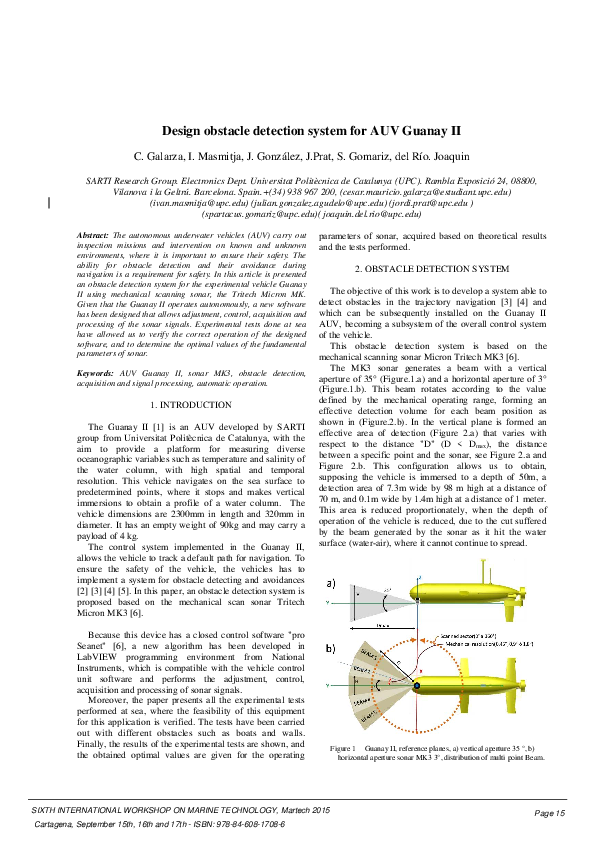(PDF) Design obstacle detection system for AUV Guanay II