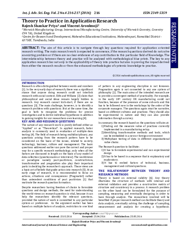 (PDF) Theory to Practice in Application Research