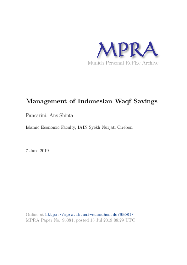 (PDF) Pengelolaan Tabungan Wakaf Indonesia (Management of Indonesian Waqf Savings)