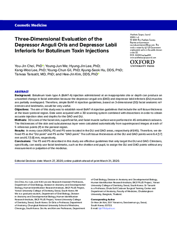(PDF) Three-Dimensional Evaluation of the Depressor Anguli Oris and ...