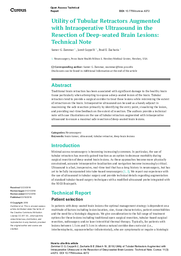 (PDF) Utility of Tubular Retractors Augmented with Intraoperative ...