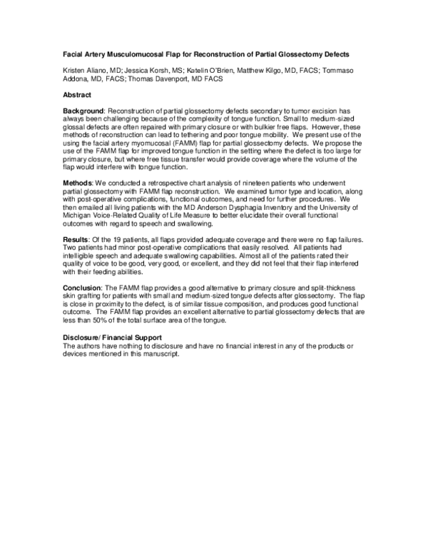 (PDF) Facial artery musculomucosal flap for reconstruction of partial ...