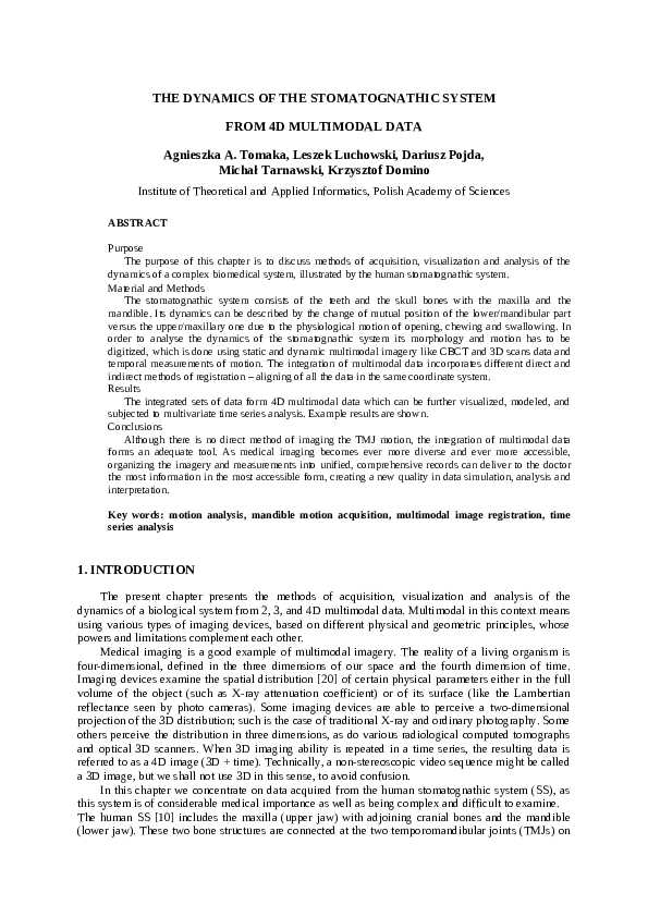 (PDF) The dynamics of the stomatognathic system from 4D multimodal data