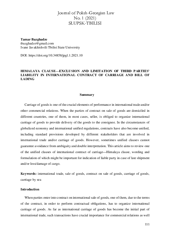 (PDF) Himalaya Clause—Exclusion and Limitation of Third Parties ...