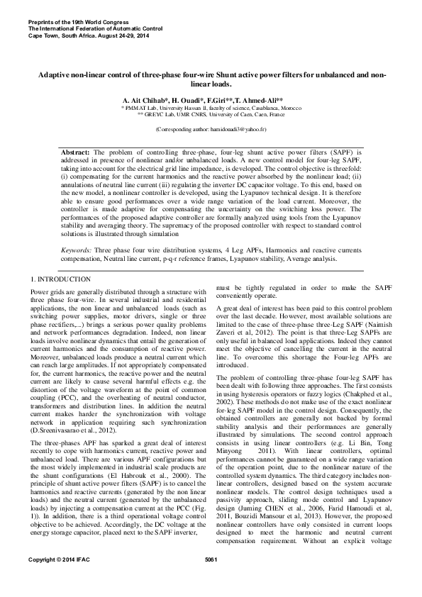 (PDF) Adaptive Non-Linear Control of Three-Phase Four-Wire Shunt Active ...