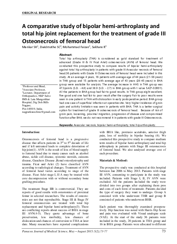 (PDF) A comparative study of bipolar hemi-arthroplasty and total hip ...