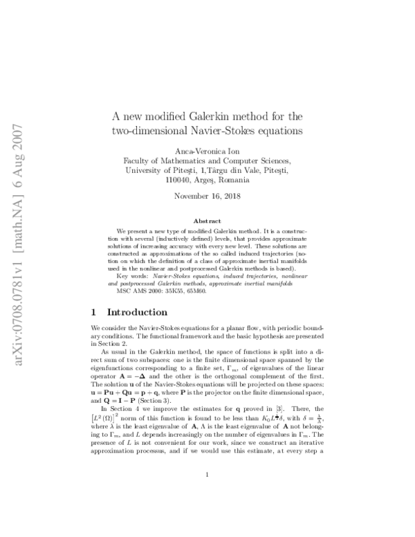 (PDF) A new modified Galerkin method for the two-dimensional Navier ...
