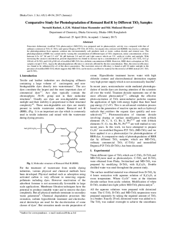 (PDF) Comparative Study for Photodegradation of Remazol Red R by ...