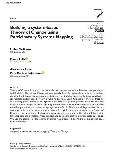 (PDF) Building a system-based Theory of Change using Participatory Systems Mapping