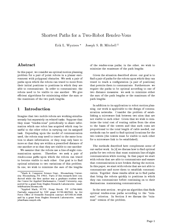 (PDF) Shortest Paths for a Two-robot Rendez-vous