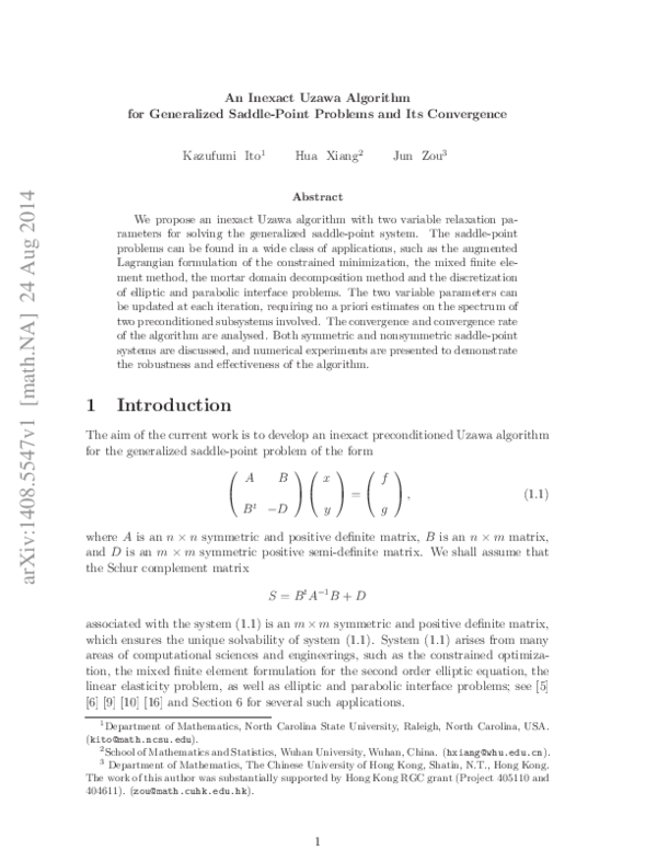 (PDF) An Inexact Uzawa Algorithm for Generalized Saddle-Point Problems and Its Convergence