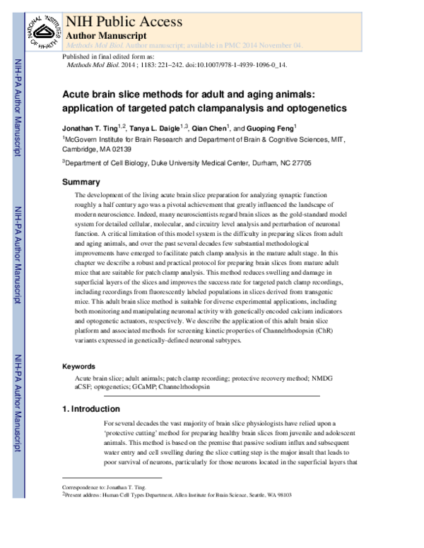 (PDF) Acute brain slice methods for adult and aging animals ...