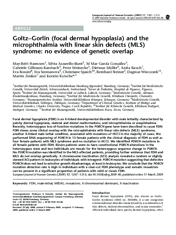 (PDF) Goltz–Gorlin (focal dermal hypoplasia) and the microphthalmia ...
