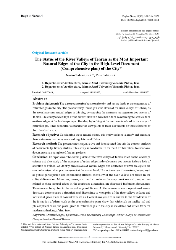 (PDF) The Status of the River Valleys of Tehran as the Most Important ...